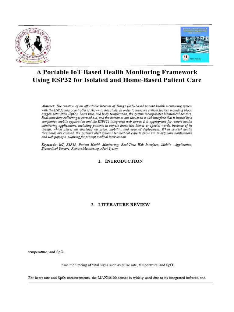 A Portable IoT Based Health Monitoring Framework Using ESP32 For ...