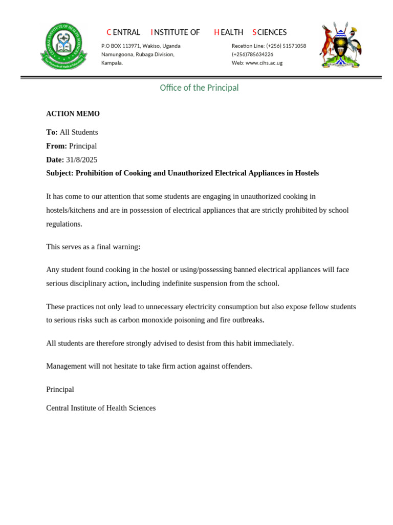 Cooking Ban in Hostels Notice | PDF