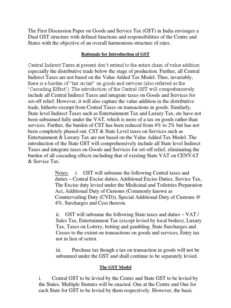 Rationale For Introduction of GST | PDF | Value Added Tax | Government ...