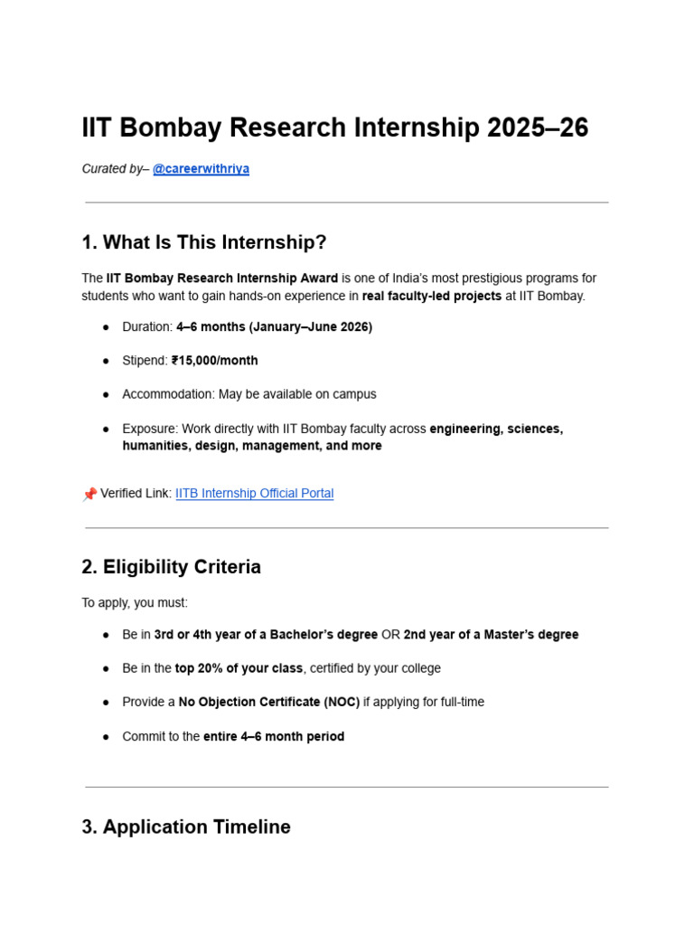 IIT Bombay Research Internship 2025-26 | PDF
