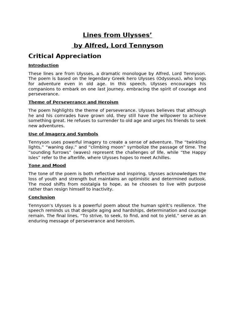 Critical Appreciation of Lines From Ulyesses - 1 | PDF