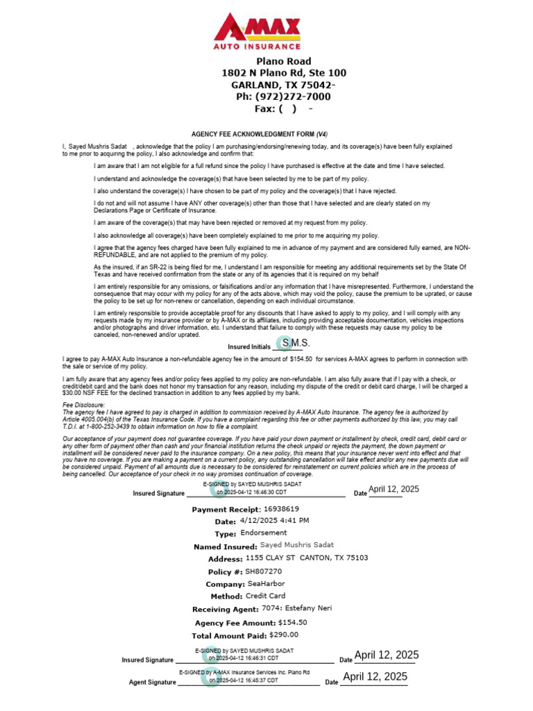 A-MAX Ack Form and Receipt - SH807270 | PDF | Credit Card | Insurance
