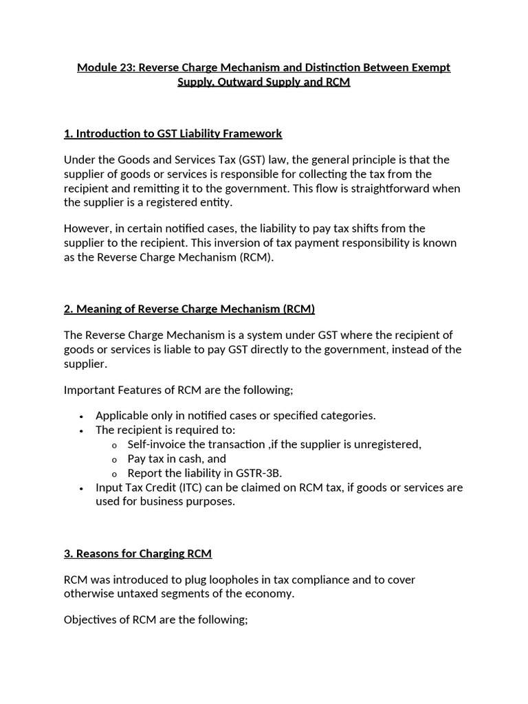 Understanding Reverse Charge Mechanism in GST | PDF | Taxes | Taxation