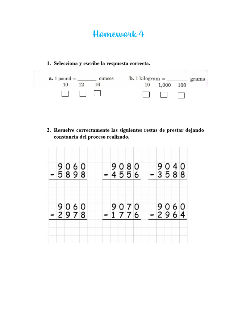 Homework 4 y 5 Second Grade | PDF