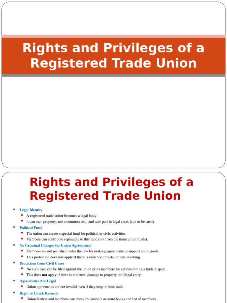 Rights of Registered Trade Unions | PDF | Trade Union | Employment