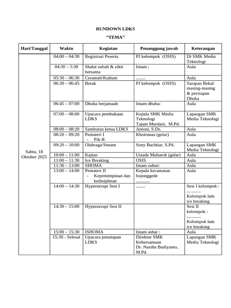 Rundown LDKS SMK Media Teknologi | PDF