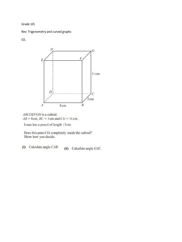 Grade 10 Rev2 Trigonometry and Curved Graphs | PDF