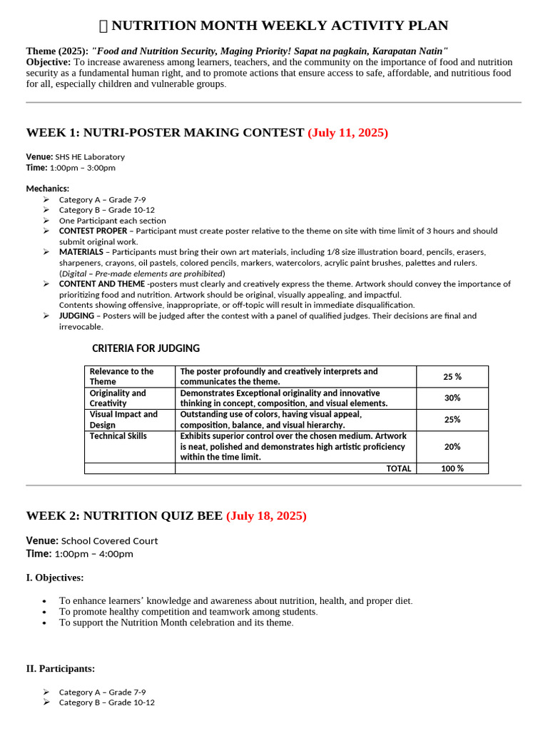 Nutrition Month 2025 Activity Plan | PDF | Meal | Cooking