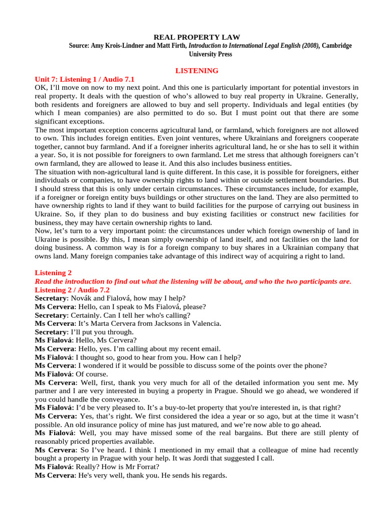 Real Property Law - Listening | PDF | Leasehold Estate | Lease