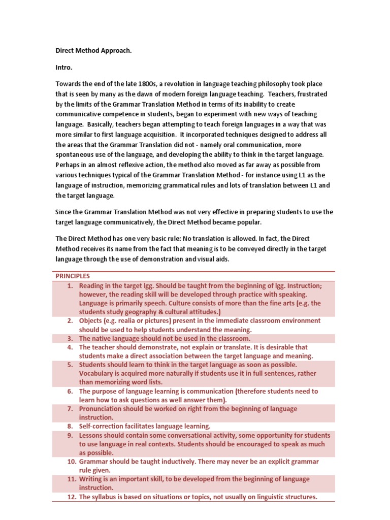 Direct Method Approach | PDF | Second Language | Language Education