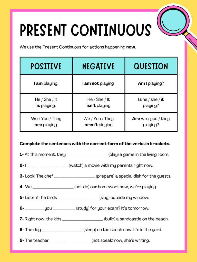 Present Continuous Tense Exercises | PDF
