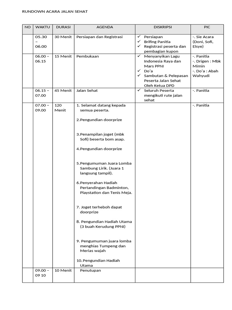 Rundown Acara Jalan Sehat | PDF