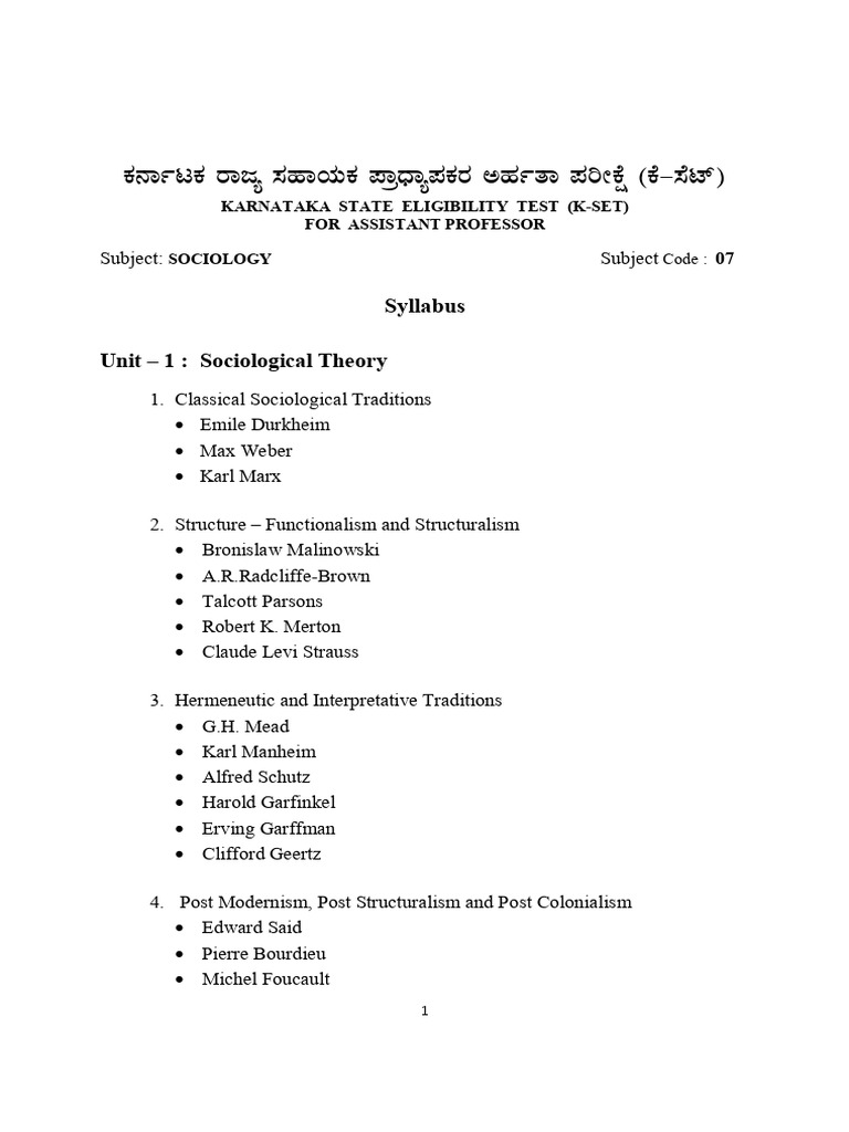 KSET Sociology Syllabus 2025 | PDF | Sociology | Society