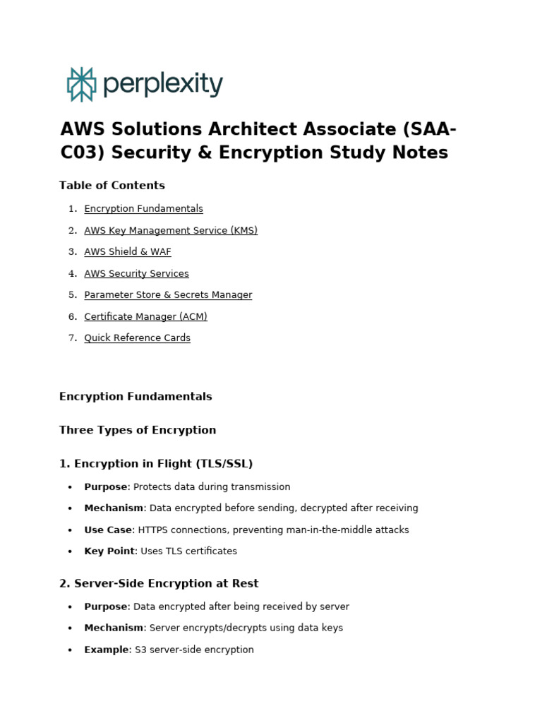 AWS SAA-C03 Security & Encryption Guide | PDF | Encryption | Public Key ...