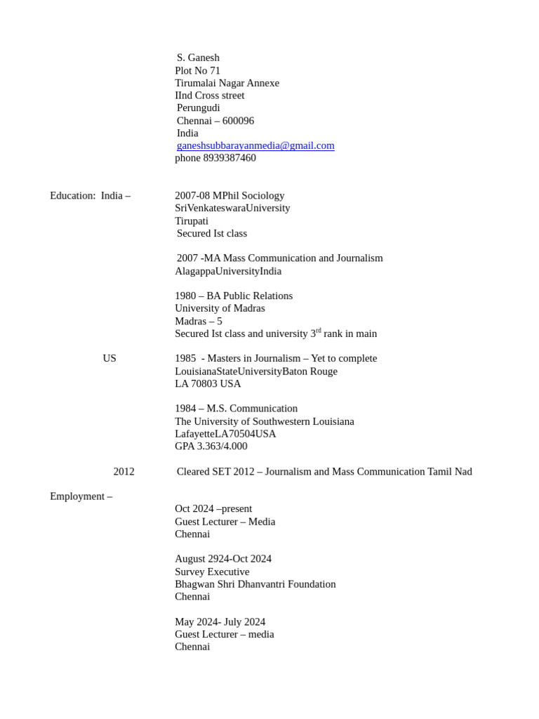 Resume1 (1) SG | PDF | Mass Media | Communication