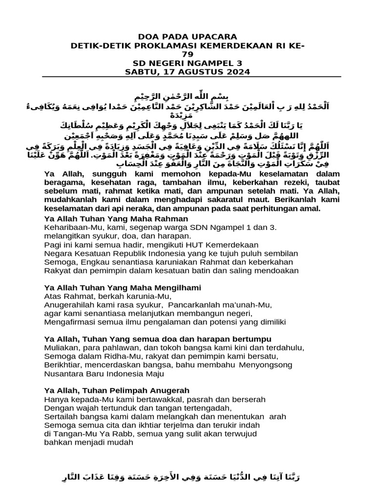 Doa Upacara 17 Agustus 2024 Satkerpdf | PDF