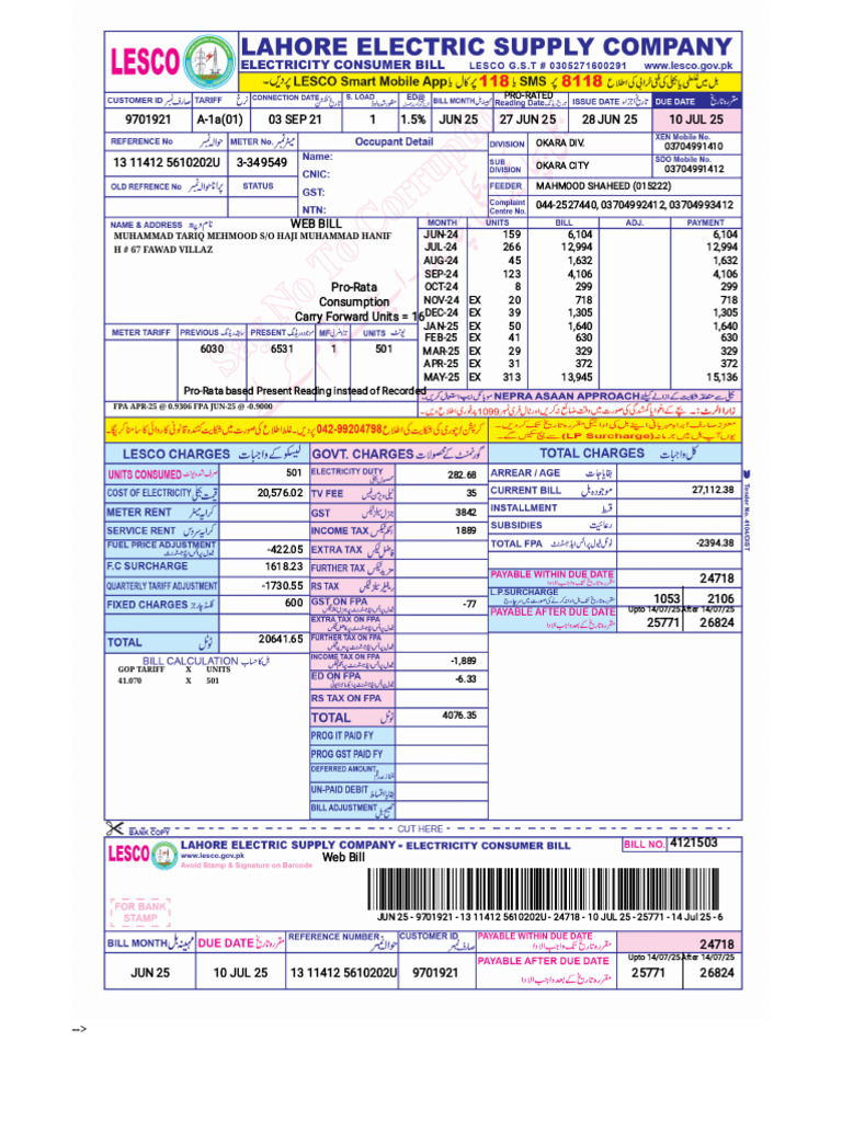 Pro-Rata Web Bill Summary for June 2025 | PDF