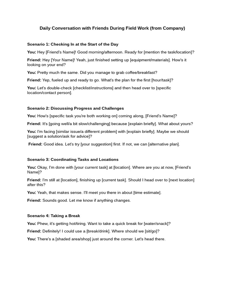 Daily Conversation With Friends During Field Work | PDF