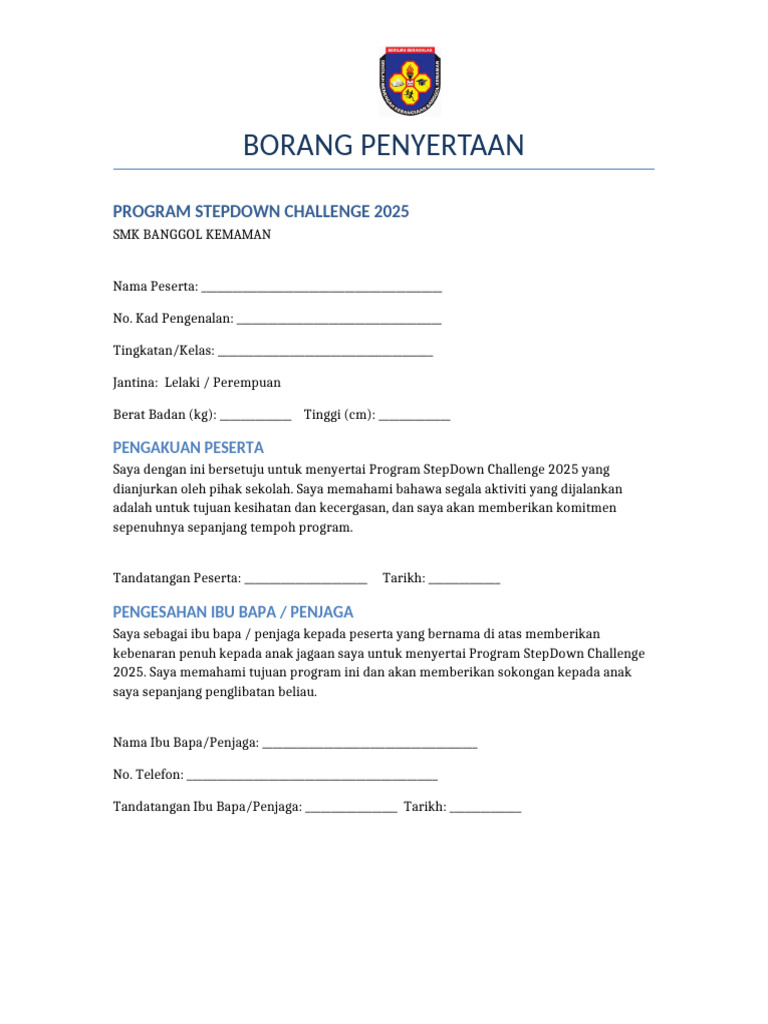 Borang Penyertaan STEPDOWN 2025 | PDF