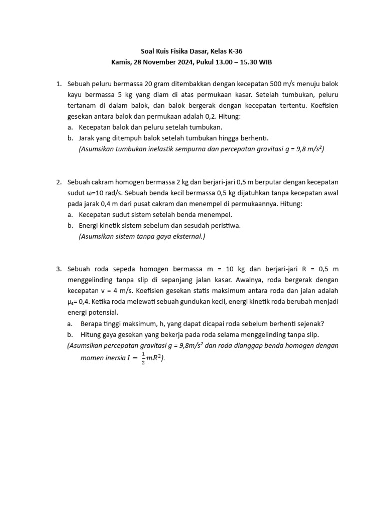 Soal Kuis 28 Nov 2024 | PDF
