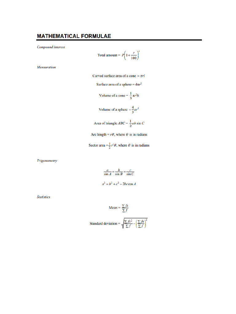 Sec 4 E-Math Formual Sheet | PDF