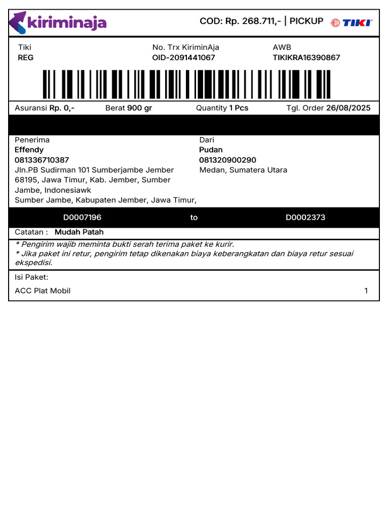 Pengiriman ACC Plat Mobil Jember 2025 | PDF