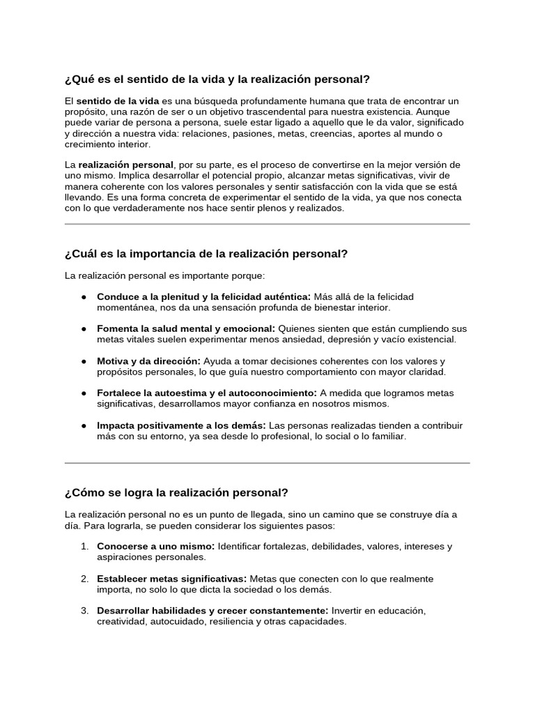 Sentido de vida y realización personal | PDF | Significado de la vida ...