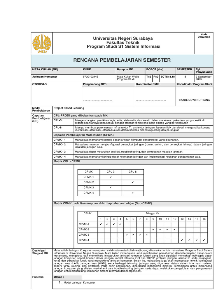 RPS OBE Jaringan Komputer | PDF