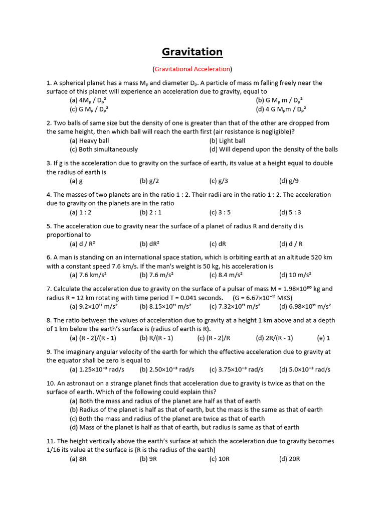Gravitational Acceleration Concepts | PDF | Gravity | Mass