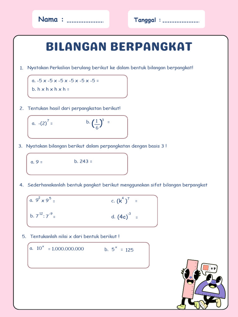 Bilangan Berpangkat Lembar Kerja Matematika Pink Ilustrasi (1) | PDF