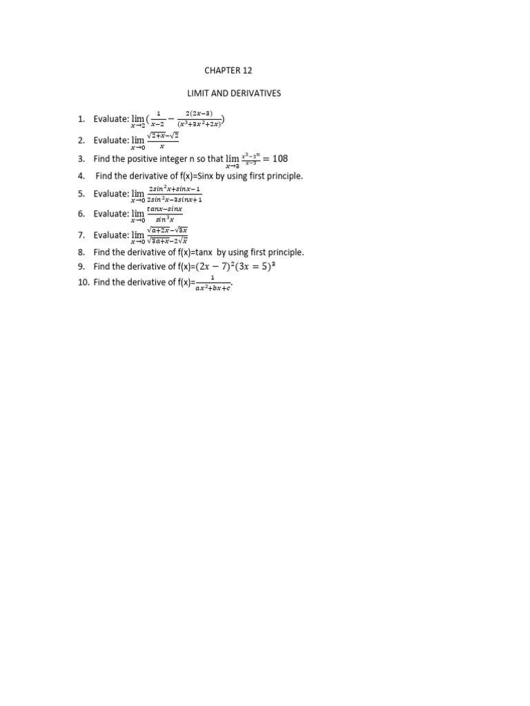 Chapter 12 Limit and Derivatives | PDF