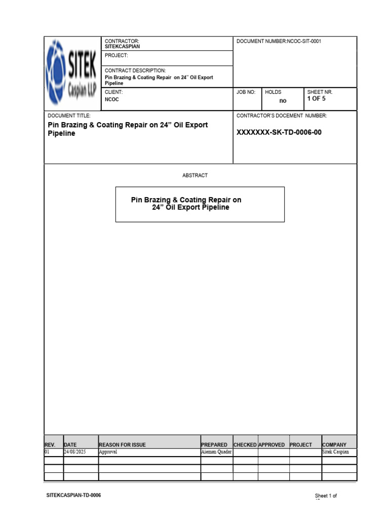 Method Statement For Pin Brazing & Coating Repair | PDF | Pipe (Fluid ...