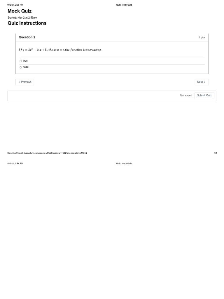 Mock Quiz on Function Behavior | PDF
