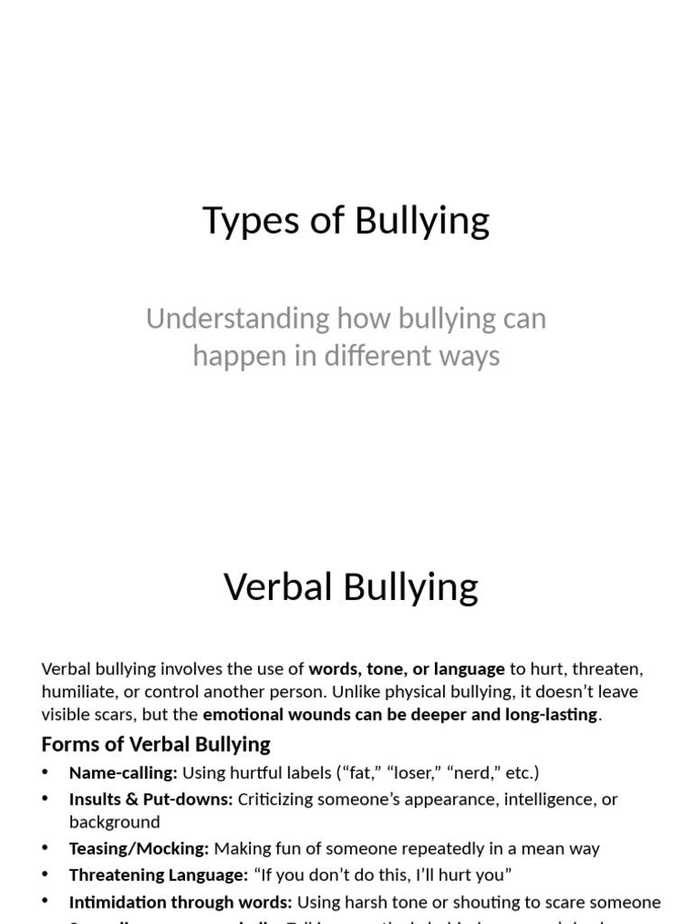 Types and Forms of Bullying Explained | PDF | Bullying | Cyberbullying