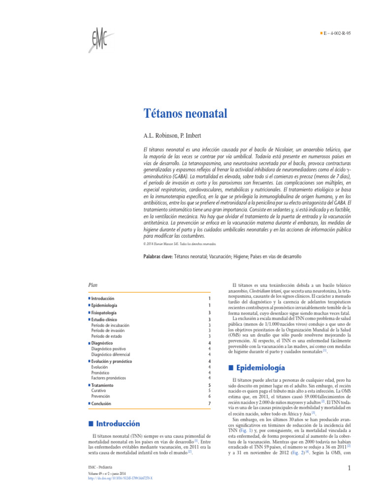Tétanos Neonatal: Causas y Prevención | PDF | Neurona | Medicina CLINICA