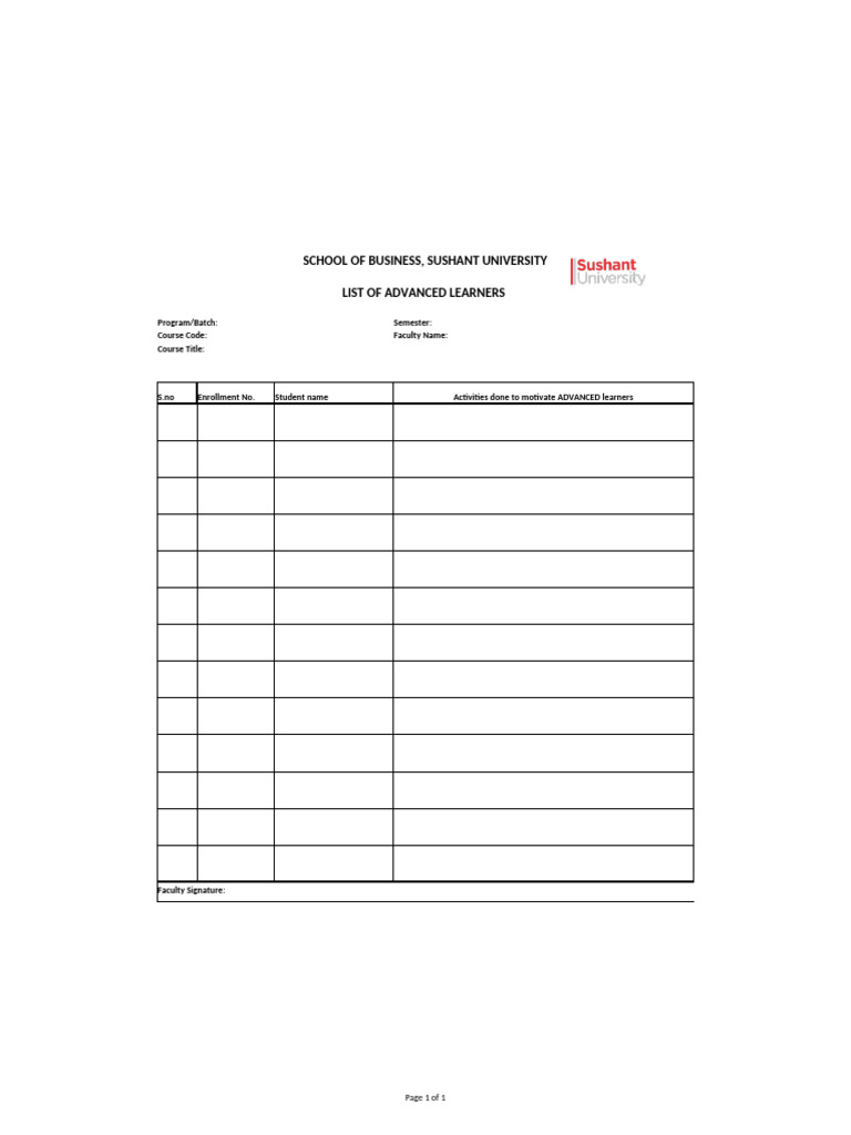 Annexure V - Advanced Learner Format | PDF