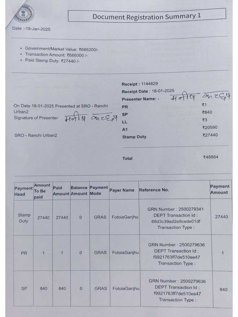 Document Registration Summary | PDF