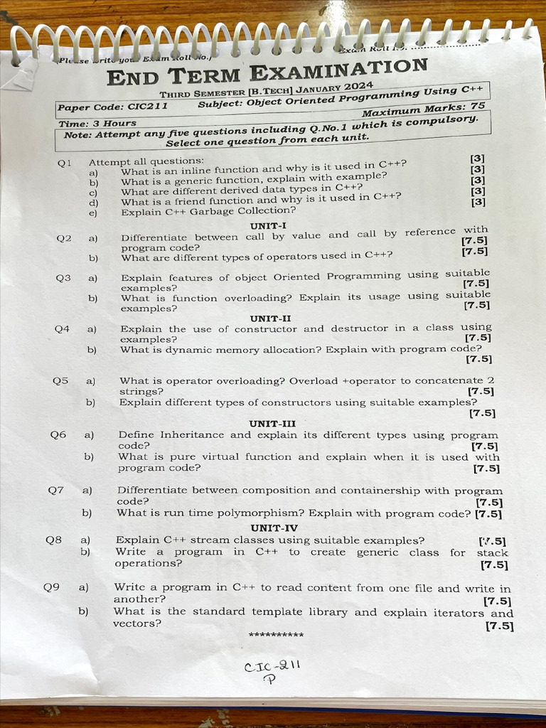 OOPS Previous Year Question Papers | PDF