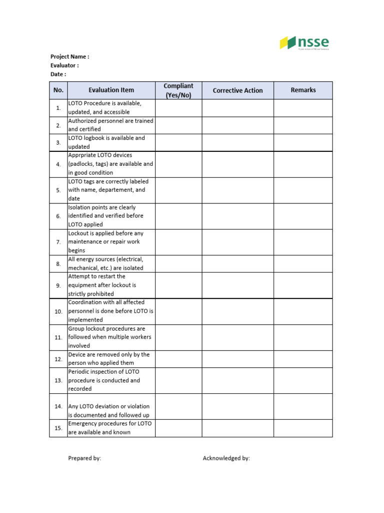 LOTO Compliance Evaluation Checklist | PDF