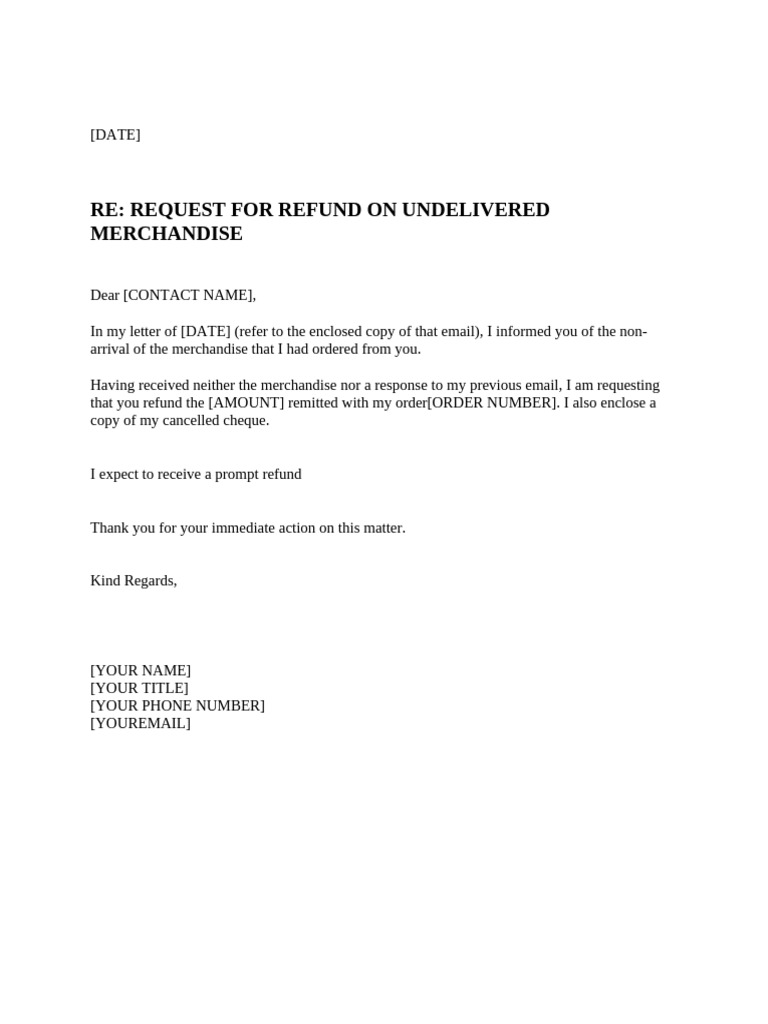 Request For Refund On Undelivered Merchandise | PDF