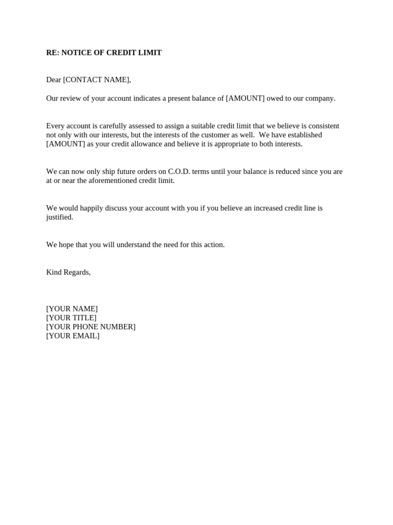 Credit Limit Notification | PDF