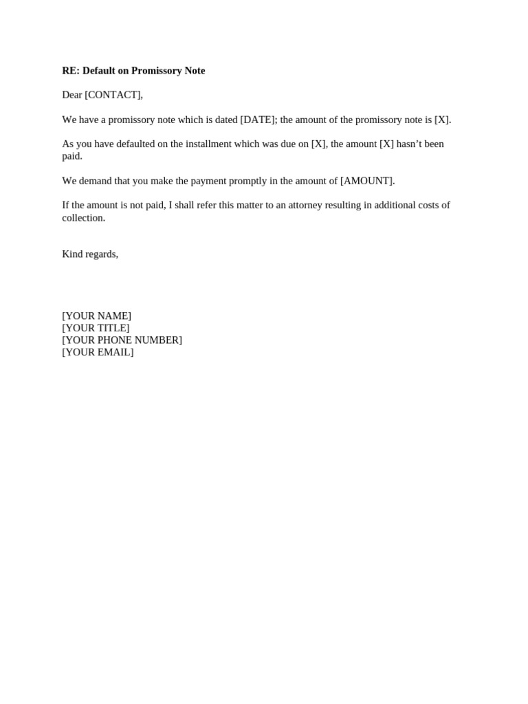 Letter of Default On Promissory Note | PDF