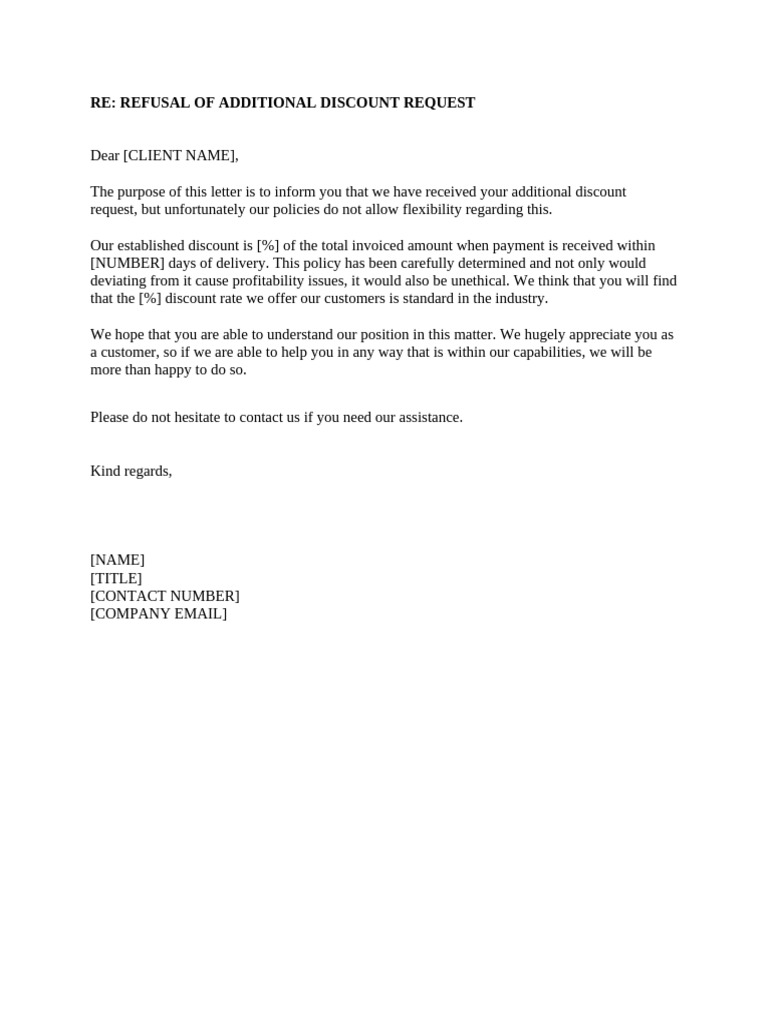 Discount Request Denial Letter | PDF