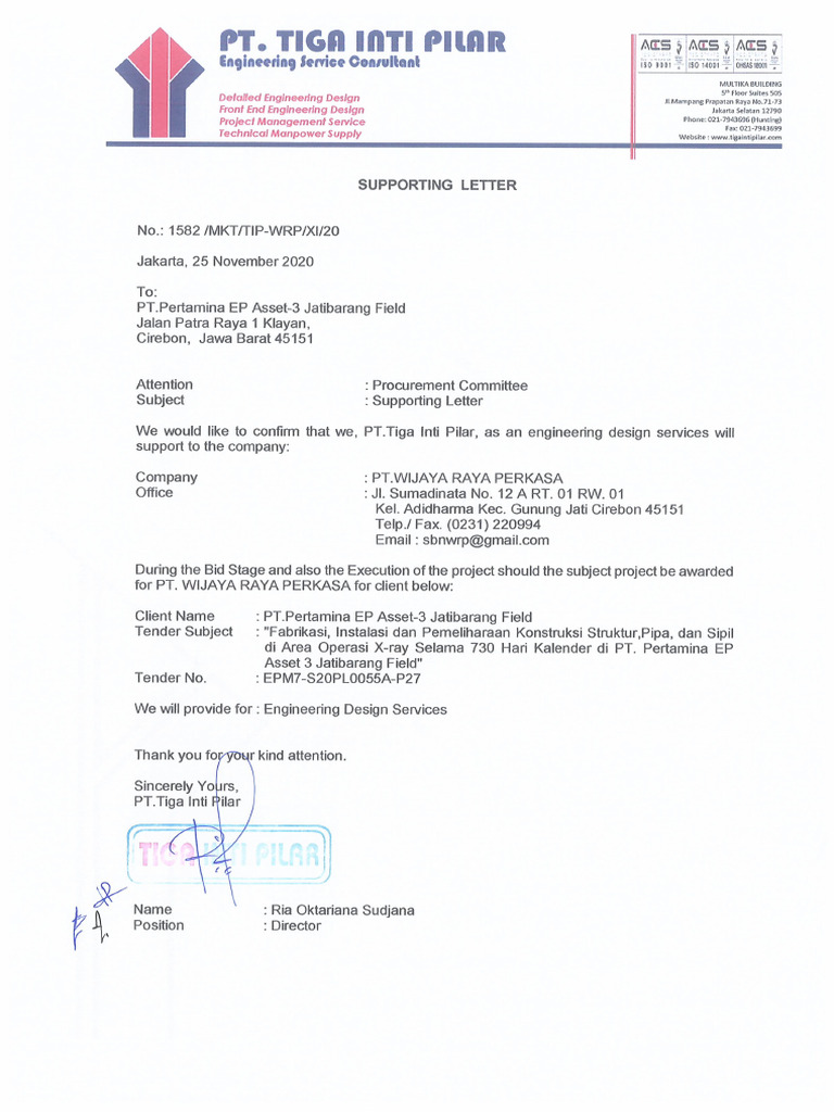 Supporting Letter WRP1 Signed | PDF
