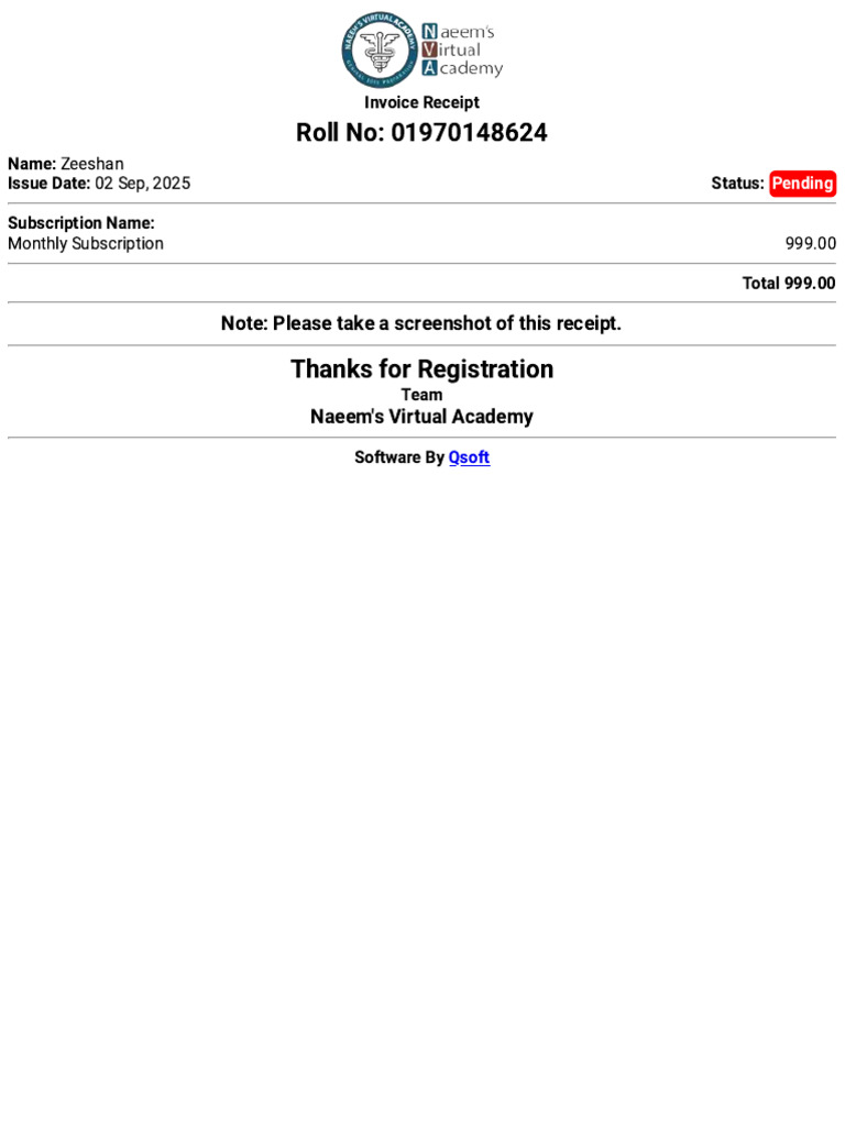 Invoice Receipt for Monthly Subscription | PDF