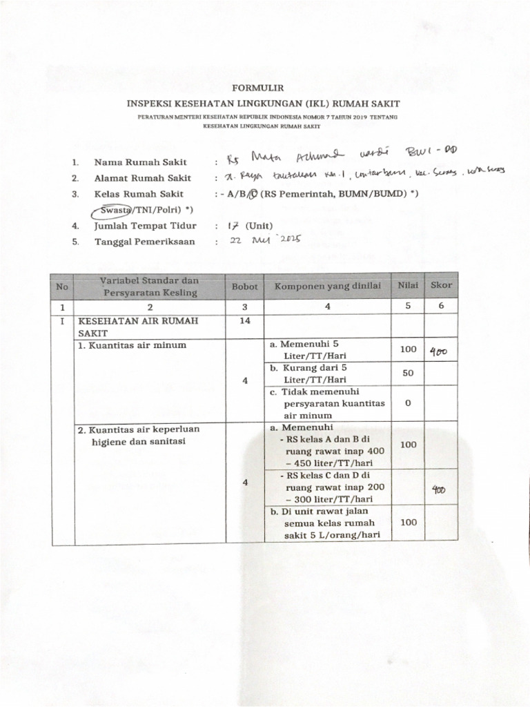 Formulir IKL RS Mata Achmad Wardi 2025 | PDF