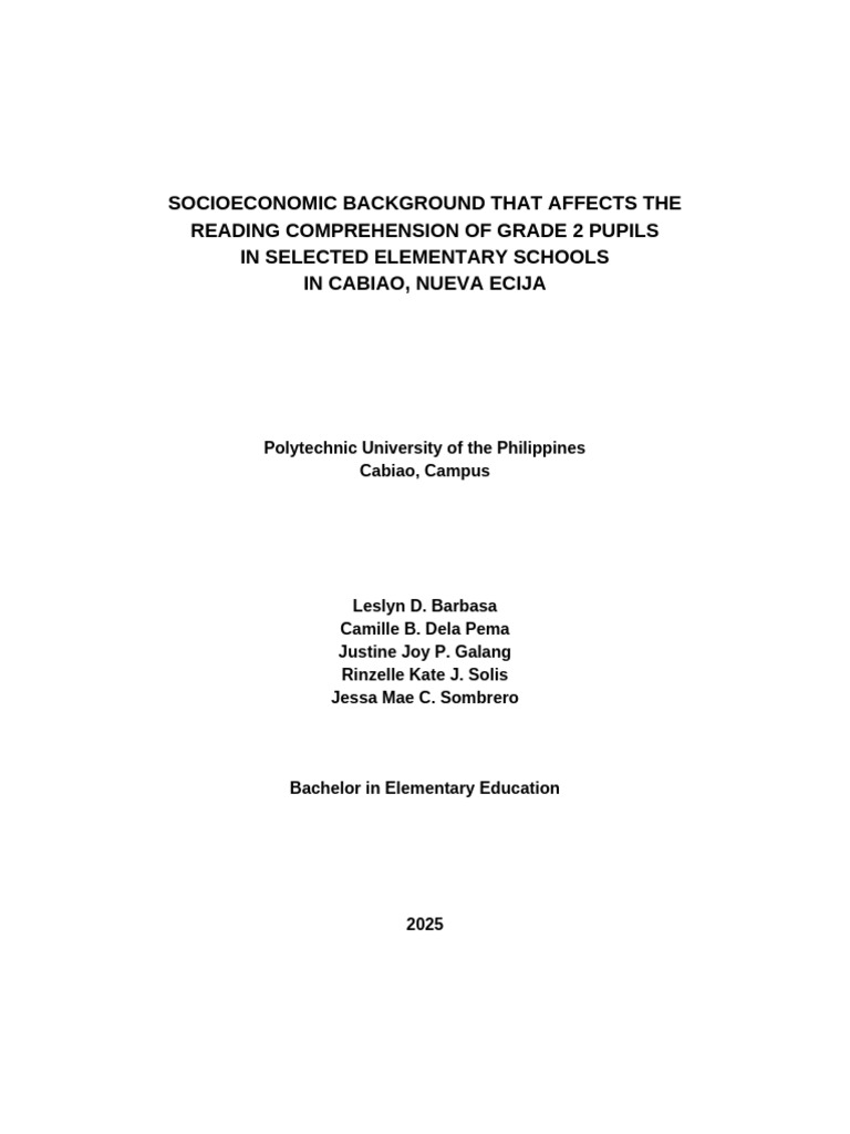 Socioeconomic Impact on Grade 2 Reading | PDF | Socioeconomic Status ...