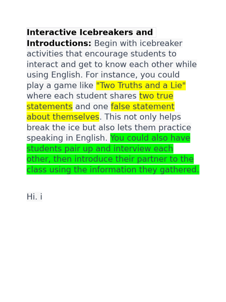 Engaging Icebreakers for English Learners | PDF