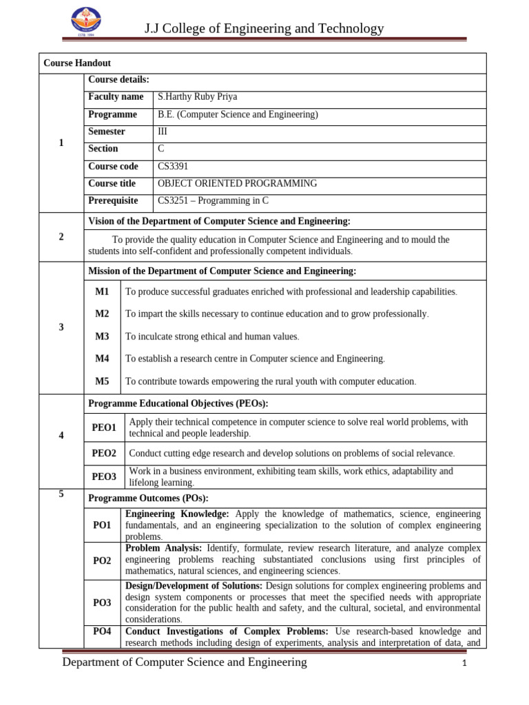 Course Handout (1) Oop | PDF | Method (Computer Programming) | Class (Computer Programming)