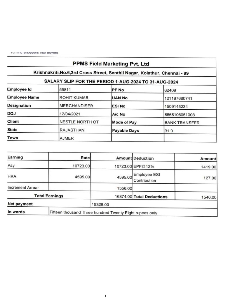 Rohit Salary Slip | PDF